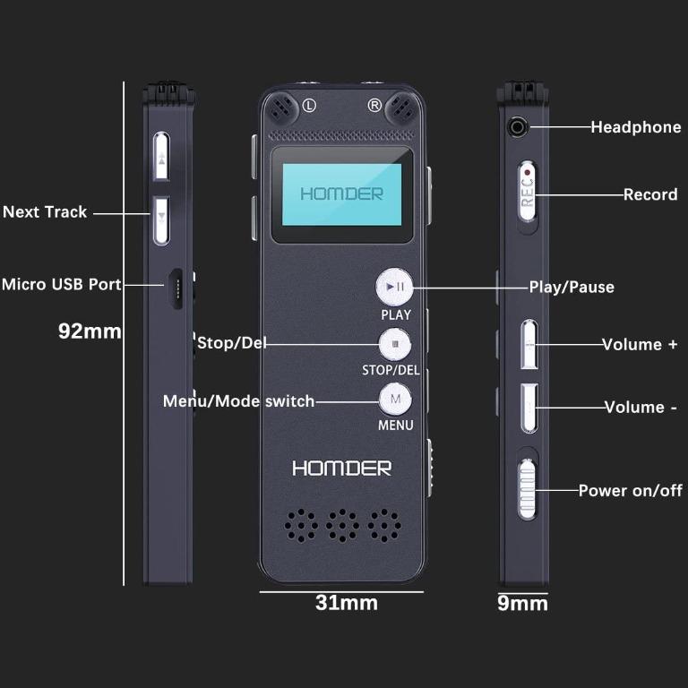 [BNIB] HOMDER (TF-85) 8GB Digital Rechargeable Voice Recorder, USB ...