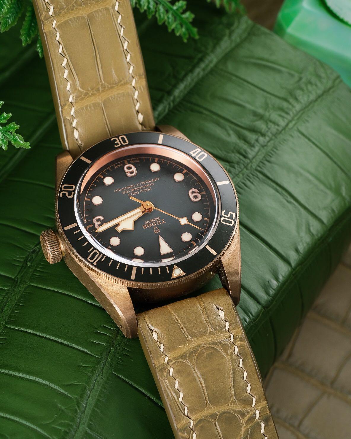 Handmade Handstitched Watch Strap In Pine Green Alligator Leather For ...