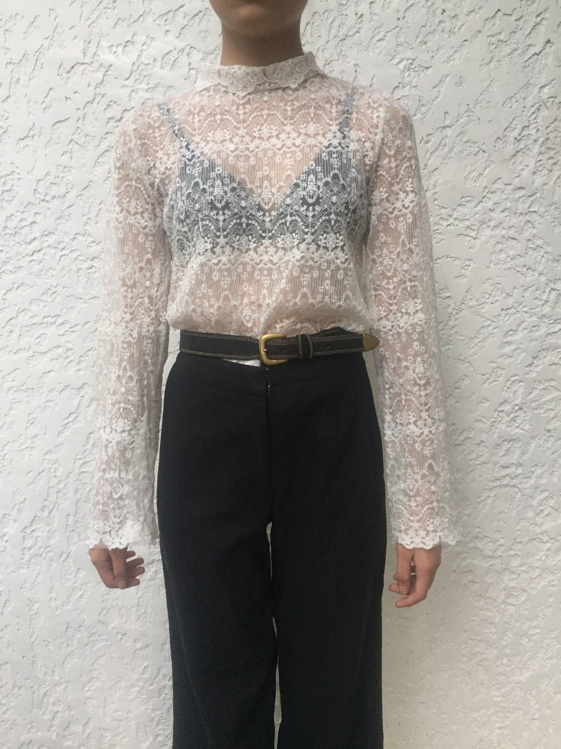 Harry styles inspired Long sleeve lace top, Women's Fashion, Tops ...
