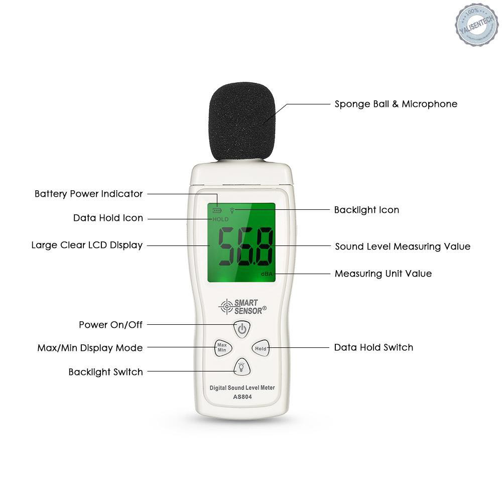 SMART SENSOR Mini Digital Sound Level Meter LCD Display Noise Meter ...