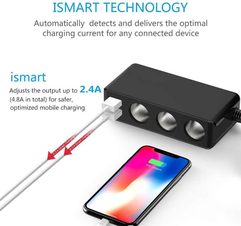 [Upgraded Version] Tesla's 3-Socket Cigarette Lighter Adapter, 12V/24V ...