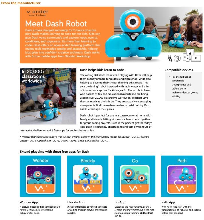 Wonder Workshop Dash – Coding Robot for Kids 6+ – Voice Activated ...
