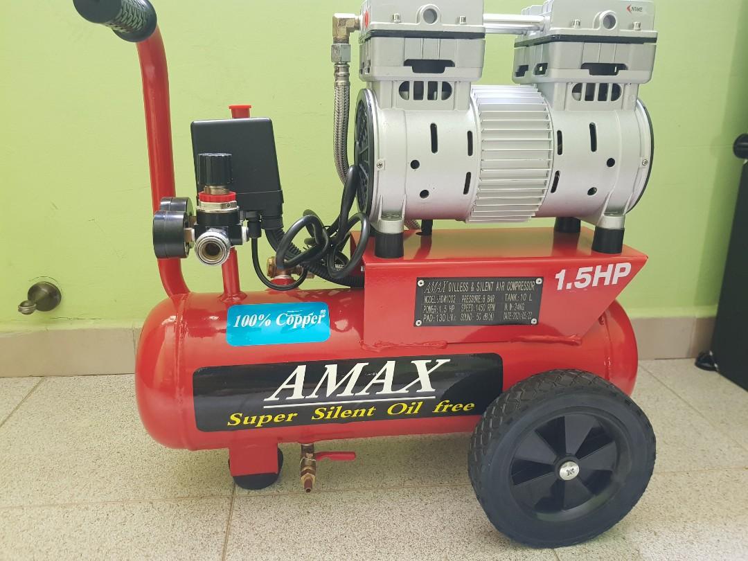 Amax 1.5 HP Oil-less Silent Air Compressor 10L Tank, Furniture & Home ...
