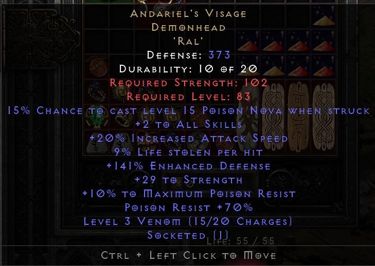 Andariel's Visage w/ Ral Rune, Video Gaming, Gaming Accessories, In ...