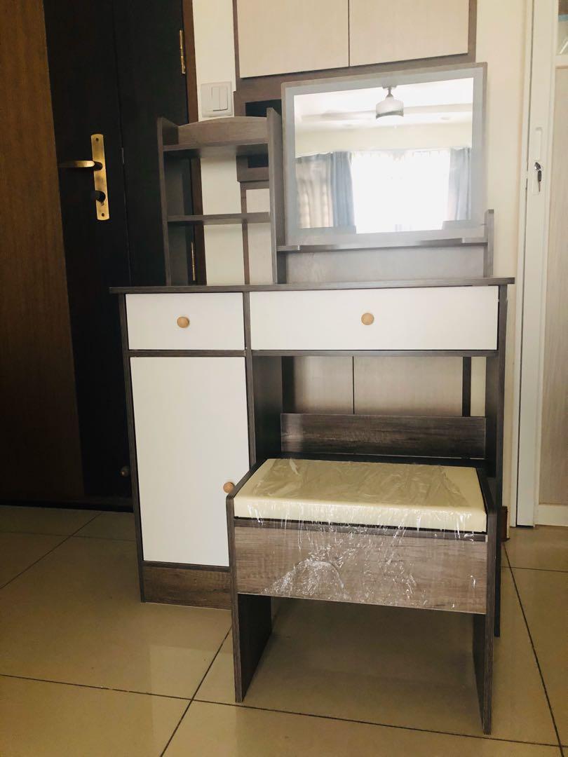 Assembled 80cm Dark Grey Dressing Table with LED mirror & stool ...