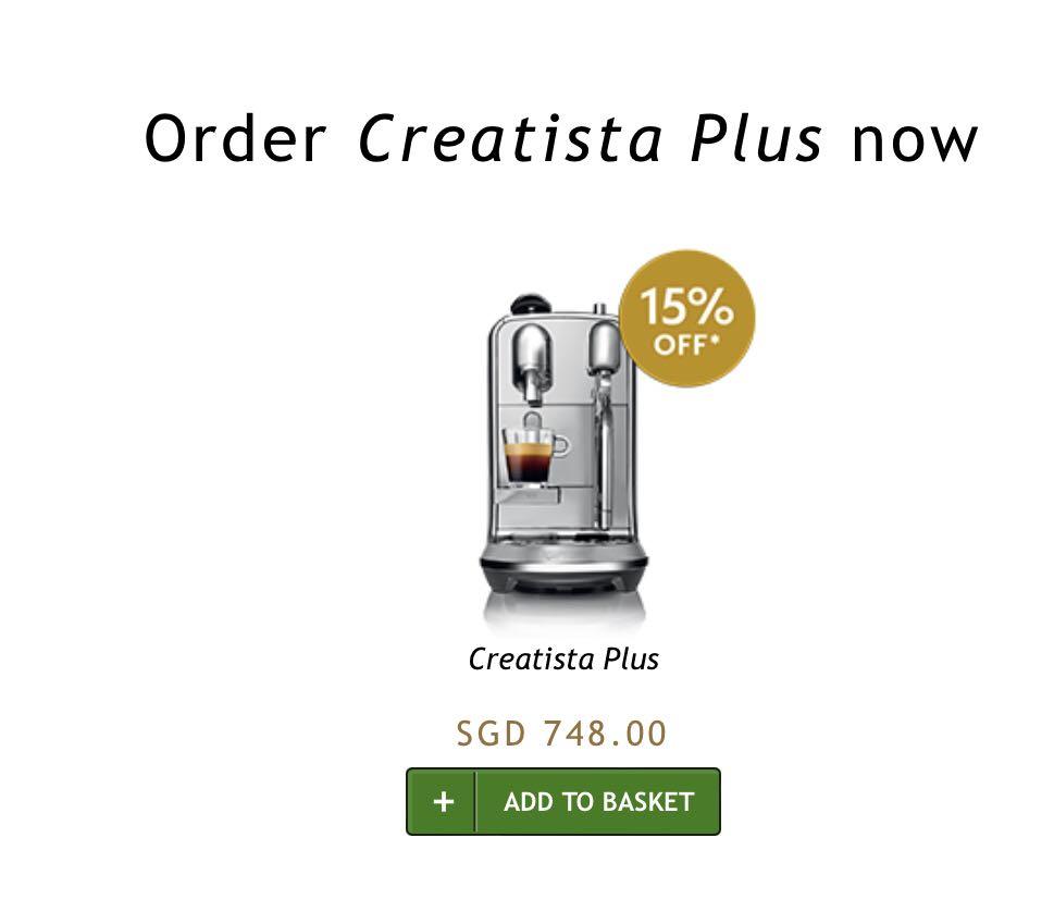 Creatista Plus Nespresso Coffee Machine, TV & Home Appliances, Kitchen ...