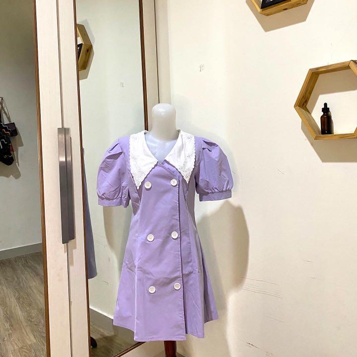 Korean lilac collar dress, Fesyen Wanita, Pakaian Wanita, Gaun & Rok di ...