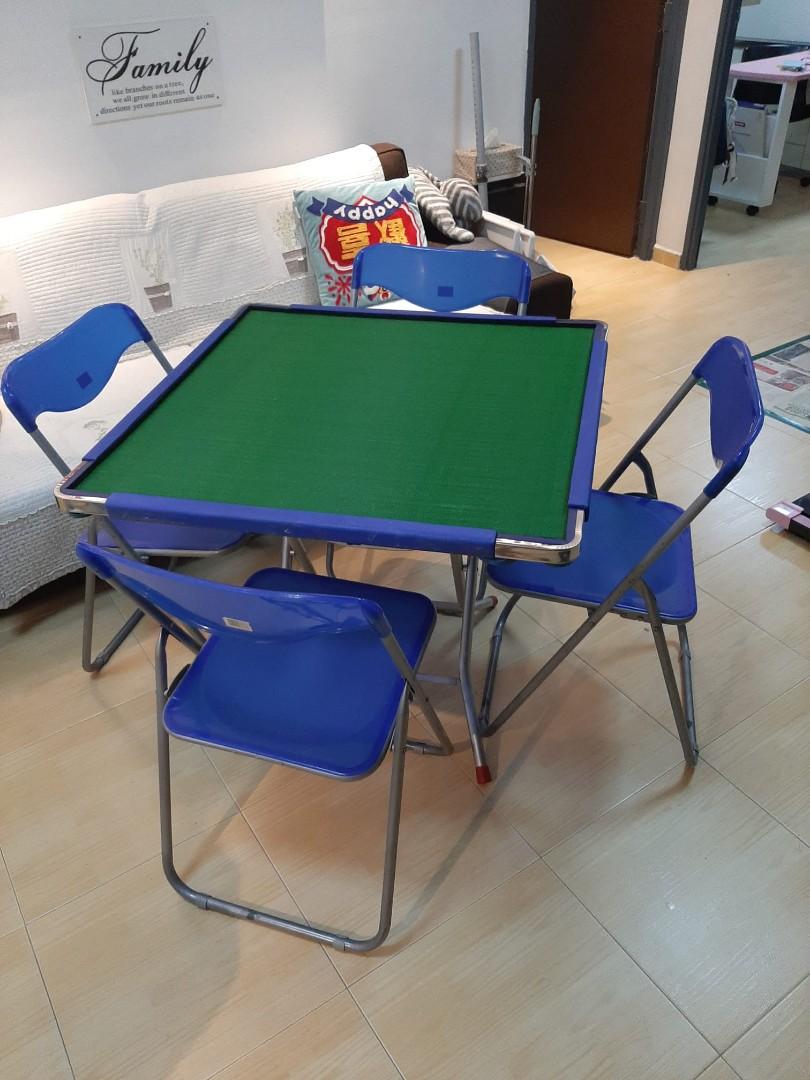Mahjong Table n 4 foldable chairs, Furniture & Home Living, Furniture ...
