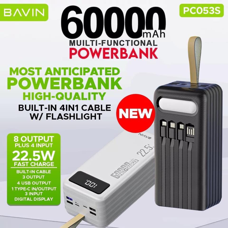 🌟Original BAVIN Powerbank 60000Mah 🌟FAST CHARGING 22.5W 🌟Built-in 4in1 ...