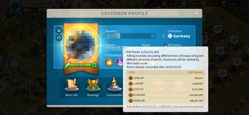 Rise of Kingdoms ROK: 80M Power Warrior Account, 1.2B Kill Pts, VIP 16 ...