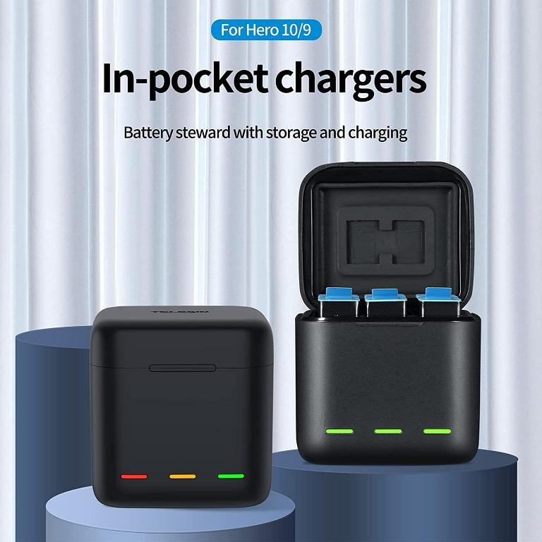 TELESIN Storage Battery Charger for GoPro Hero 10 Hero 9 Black,3 ...