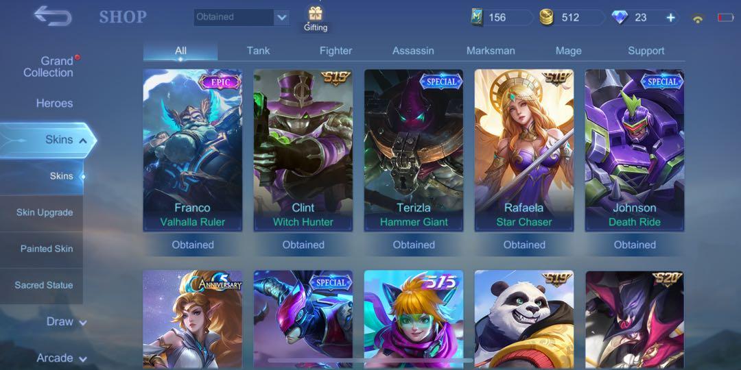 94 skins Mobile legends account #016 (72 HEROES, 94 SKINS, 3 MAXED ...