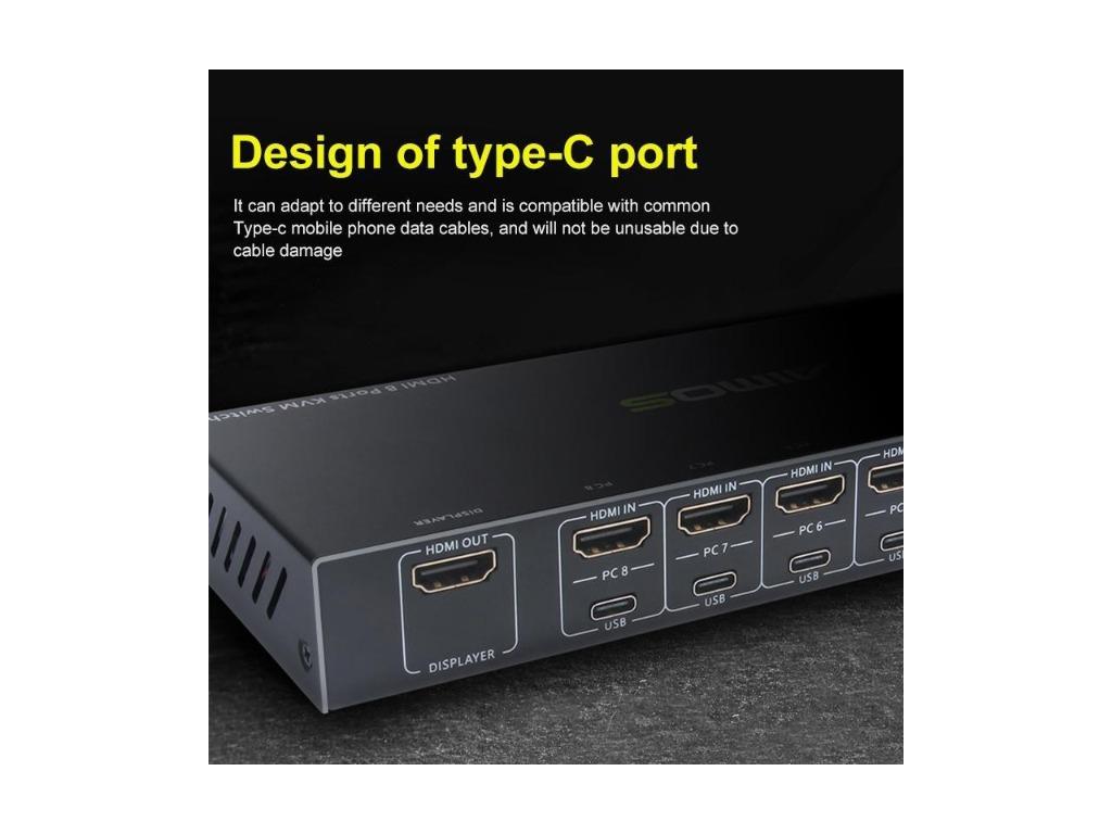 AIMOS KVM Switch 8 ports, 8 In 1 Out HDMI Switcher Box Support 4K@30Hz ...
