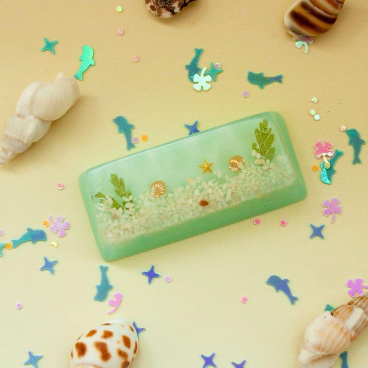 Artisan resin keycaps | summer wave beach bubble sea aquamarine ...