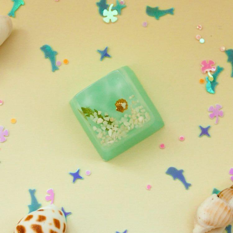 Artisan resin keycaps | summer wave beach bubble sea aquamarine ...