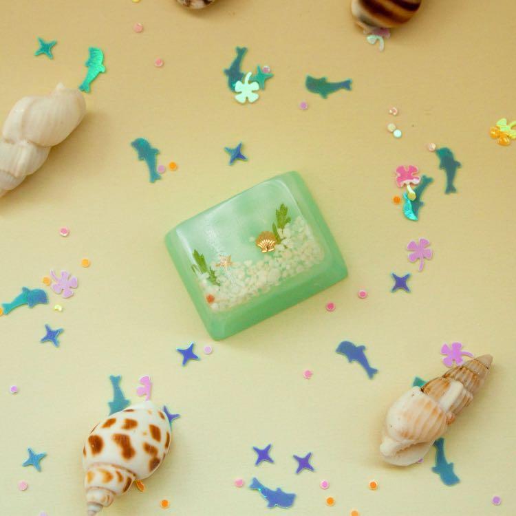 Artisan resin keycaps | summer wave beach bubble sea aquamarine ...