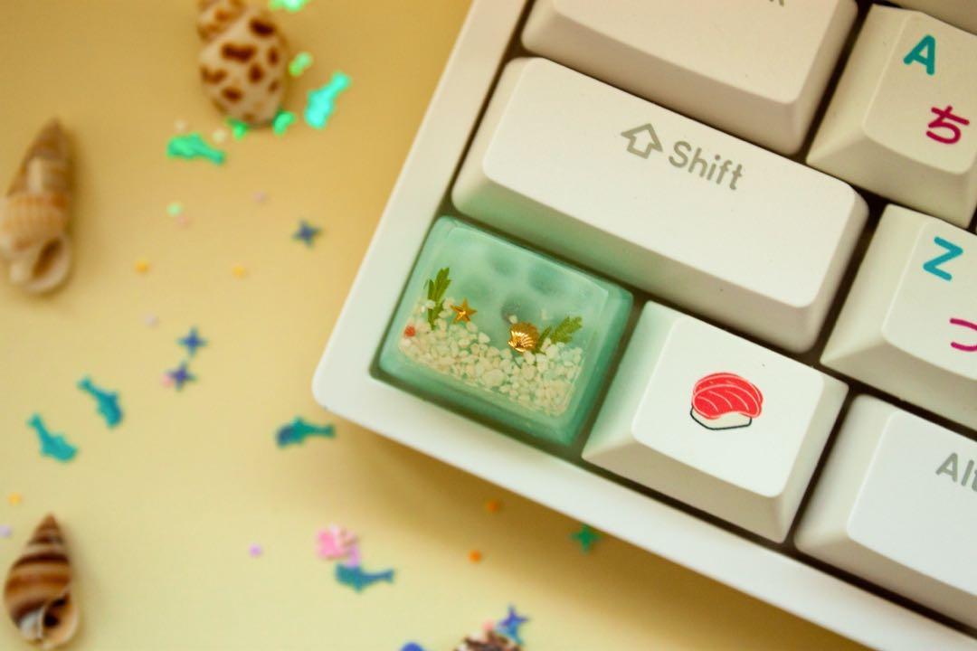 Artisan resin keycaps | summer wave beach bubble sea aquamarine ...