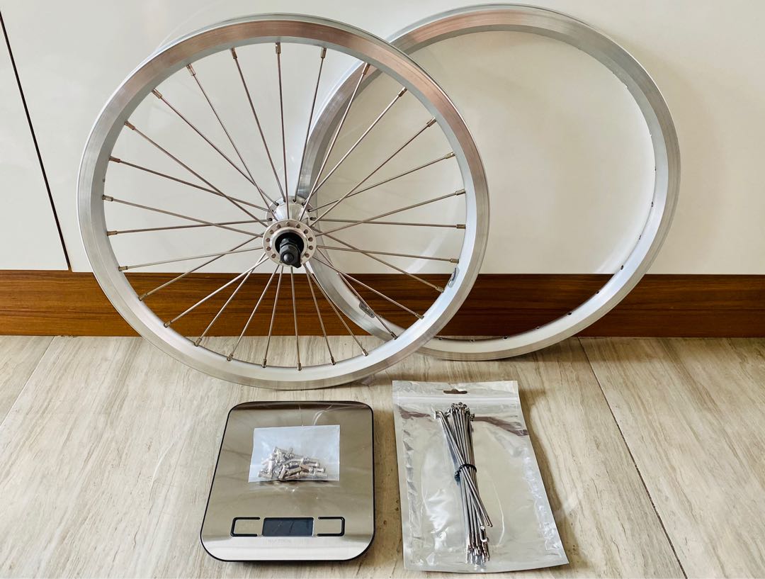 Brompton Front wheel and Rear 28H Rims (incl Spokes and Caps), Sports ...