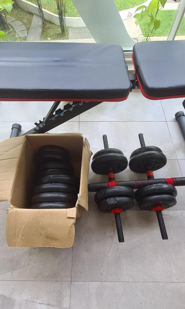 Gym bench + 30kg dumbbell set, Sports Equipment, Exercise & Fitness ...