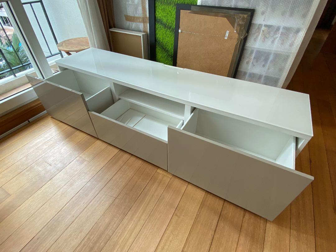 IKEA Besta TV Lowboard Sideboard with Glas Top, Furniture & Home Living ...