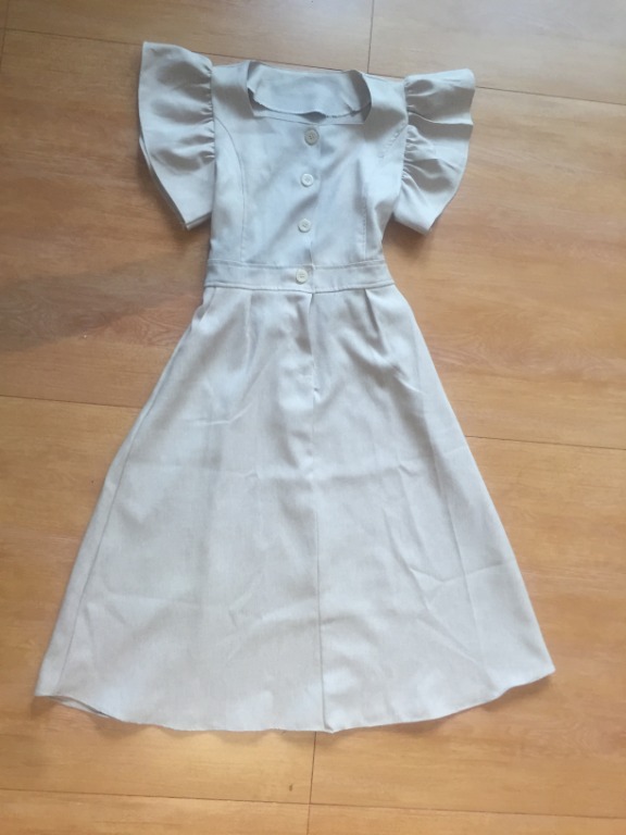 Korean style ruffled midi pink dress, Fesyen Wanita, Pakaian Wanita ...