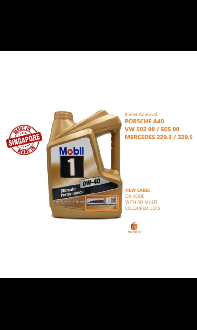 Mobil 1 0W40 Full Synthetic Engine Oil 4L, Car Accessories, Accessories ...