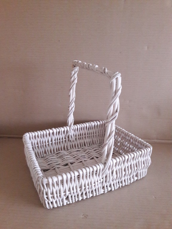 White Rattan Basket with Handle, Furniture & Home Living, Home ...