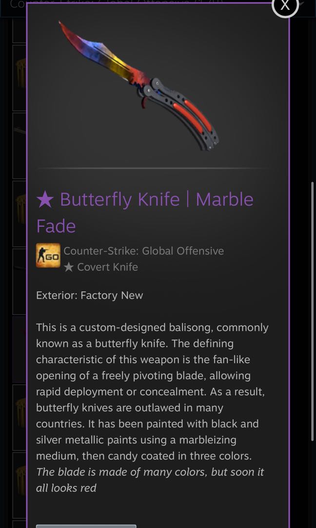 Butterfly Knife Marble Fade FN, Video Gaming, Gaming Accessories, In ...