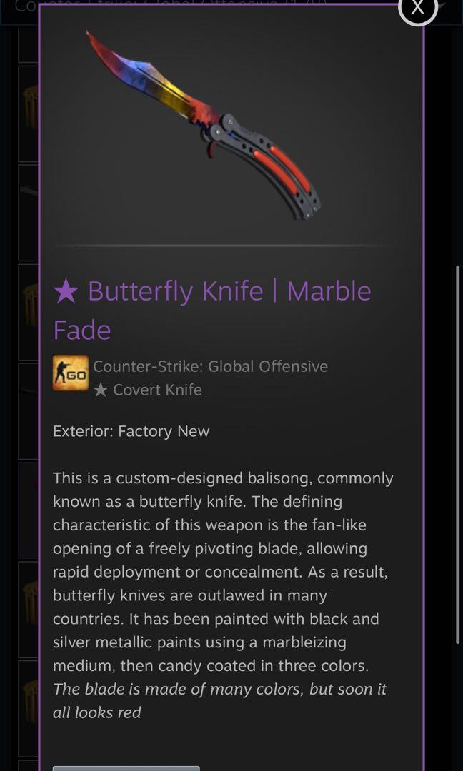 Butterfly Knife Marble Fade FN, Video Gaming, Gaming Accessories, In ...