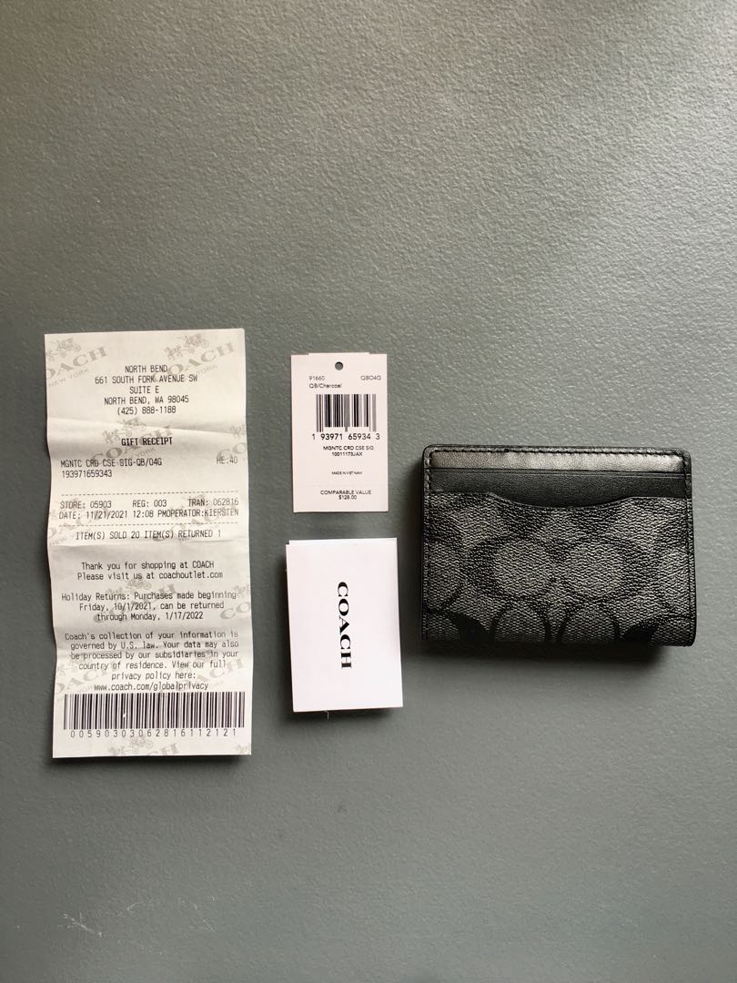 COACH MAGNETIC CARD CASE IN SIGNATURE CANVAS (QB/CHARCOAL) , Luxury ...