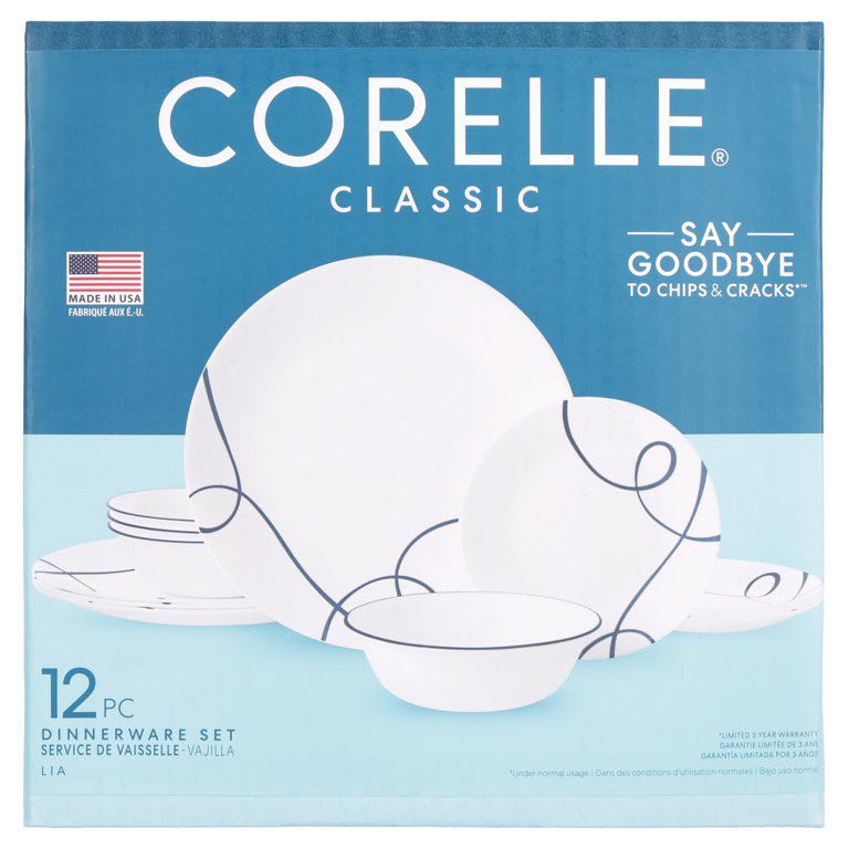 Corelle® Lia, White and Blue, 12 Piece, Dinnerware Set, Furniture ...