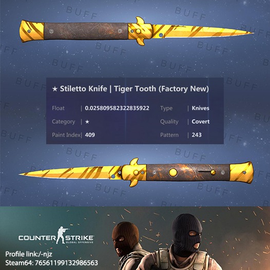 CSGO | ★ Stiletto Knife | Tiger Tooth 虎牙 (FN 全新出廠), 電子遊戲, 遊戲機配件, 遊戲週邊商品 ...