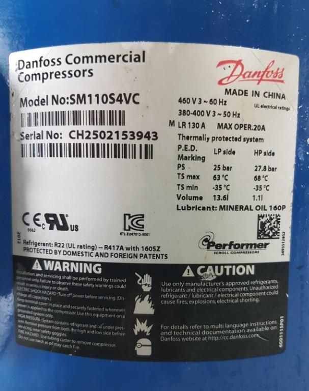 Danfoss Commercial Compressor (SM110SAVC), TV & Home Appliances, Air ...