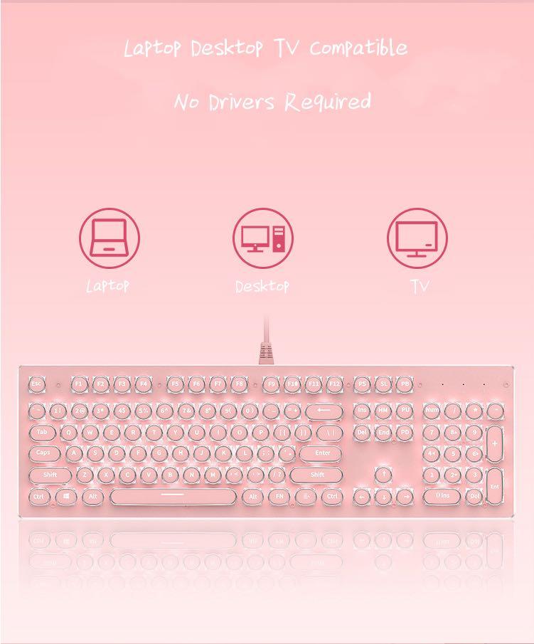 EWEADN Pink Mechanical Punk Keyboard Mouse Headset Bundle, Computers ...