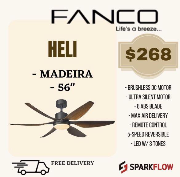 Fanco heli 56/66 in Dc motor ceiling fan with 3 tone led light and ...