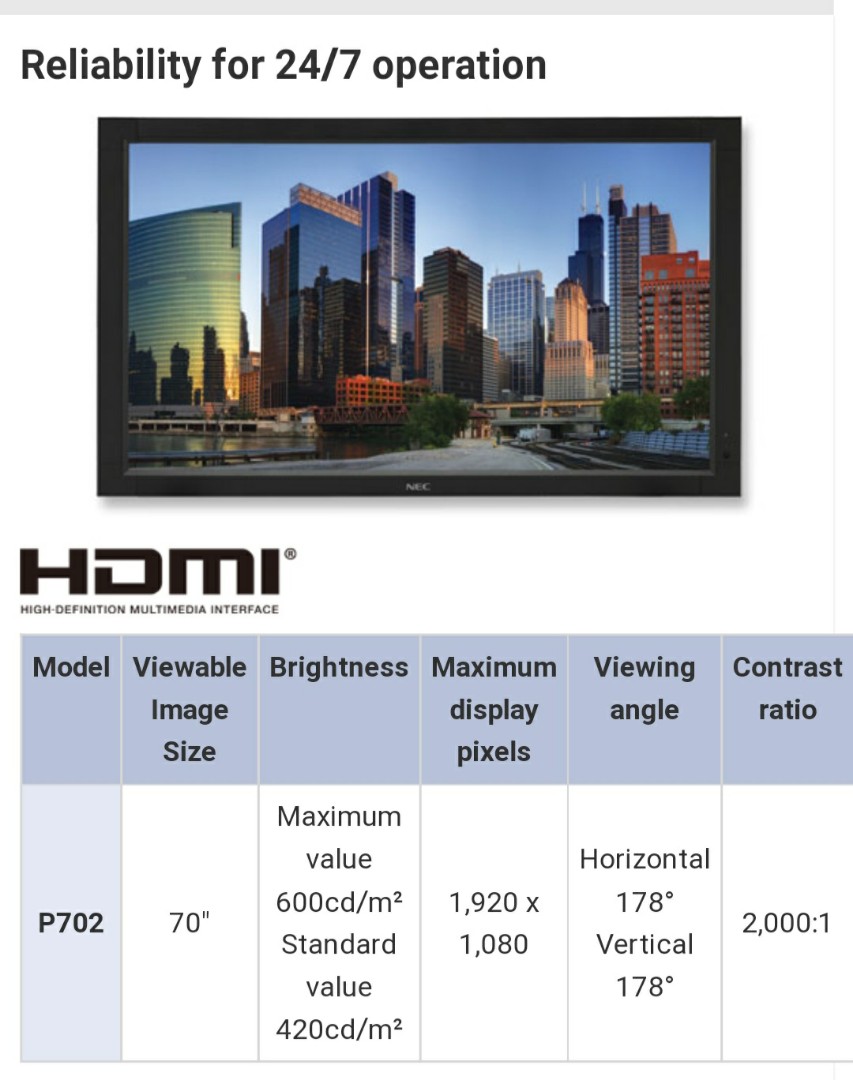 NEC P702, TV & Home Appliances, TV & Entertainment, TV on Carousell