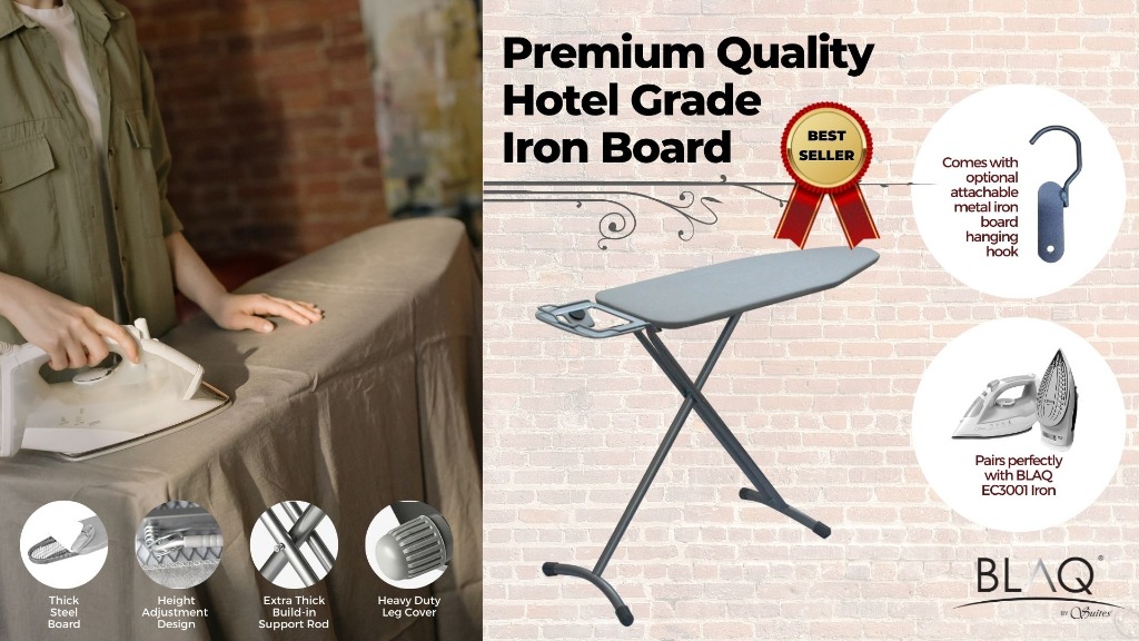 (NEW With Hook) Premium Standing Iron Board with Iron Rest, Furniture ...