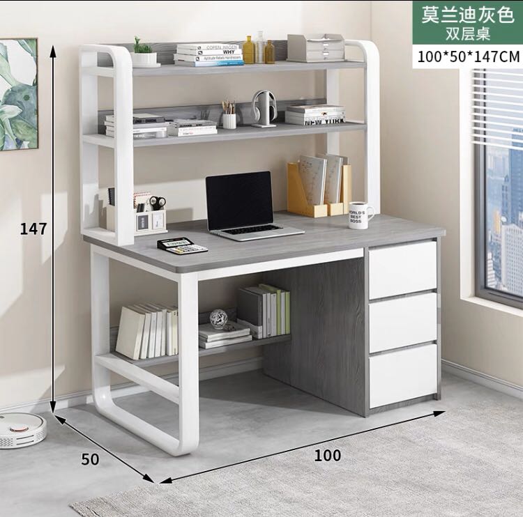 [READY STOCK] 100cm/120cm/140cm study table with shelf & drawers - 3 ...