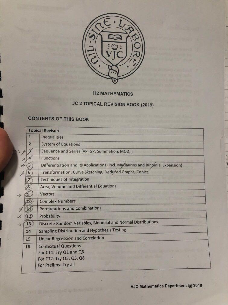 (SET OF 5) VJC H2 MATHEMATICS J1/J2 PAST YEAR PAPERS, Hobbies & Toys ...