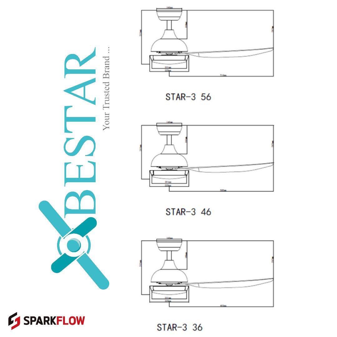 $20! Bestar model star 3 dc fan 36 / 46/ 56in tri tone light remote ...
