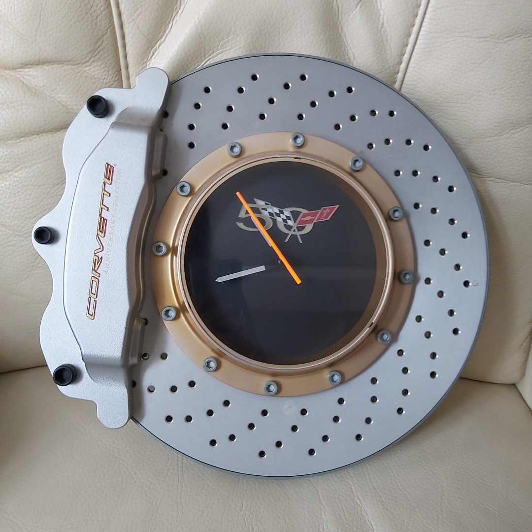 絕版 AUTOART 50週年 brake 碟 掛鐘 掛牆鐘 CHEVROLET CORVETTE 50TH ANNIVERSARY DISC ...