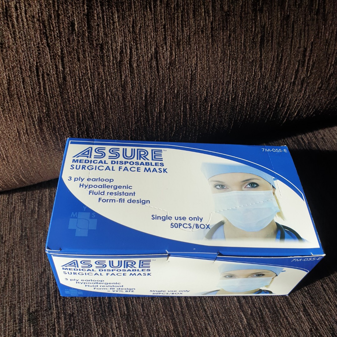 Assure medical disposable surgical face mask, Health & Nutrition, Face ...