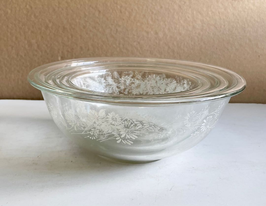 Set of 3 Vintage Pyrex Clear Colonial Mist Nesting Mixing Bowls 1980s ...