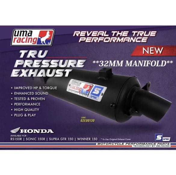 Uma Racing Thru Pressure Exhaust 32mm RS150/SONIC150R/WINNER 150 ...