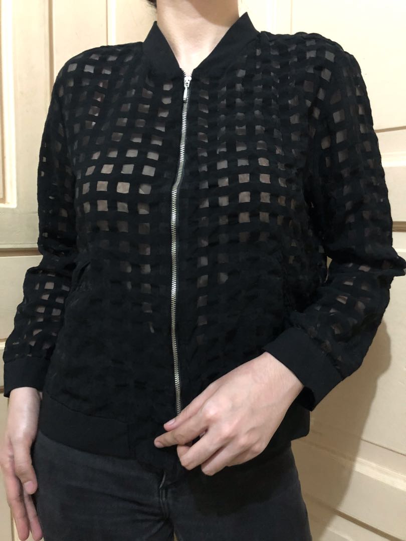 Zara Black See-through Bomber Jacket, Women's Fashion, Coats, Jackets ...