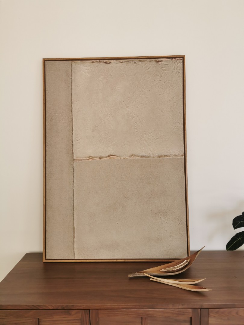 JAPANDI 2D painting with wooden frame, Furniture & Home Living, Home ...