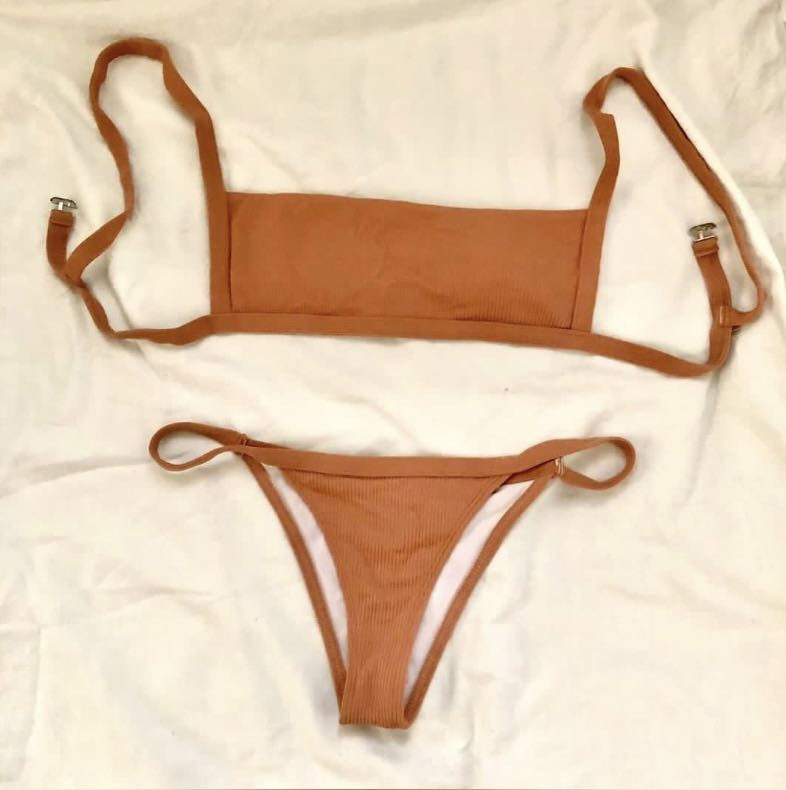Brown square top bikini swimsuit, Women's Fashion, Swimwear, Bikinis ...