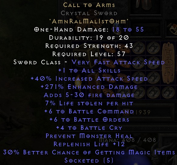 D2R - Perfect 6/6/4 CTA CS Calls to Arm Crystal Sword, Video Gaming ...