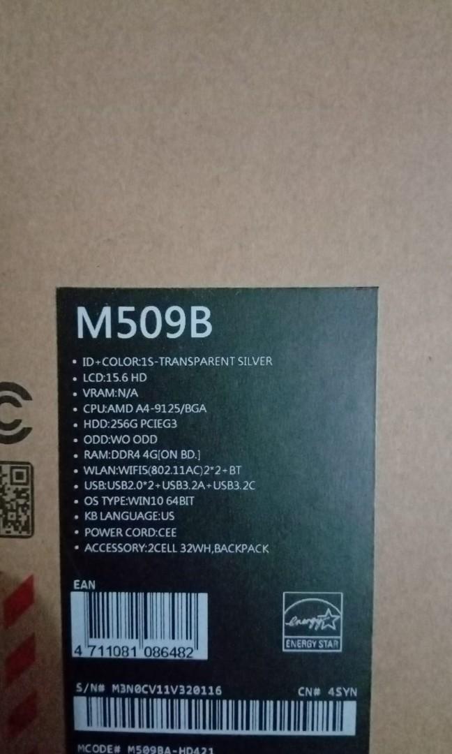 LAPTOP ASUS M509B 4GB RAM/ 256GB SSD, Elektronik, Komputer, Laptop di ...