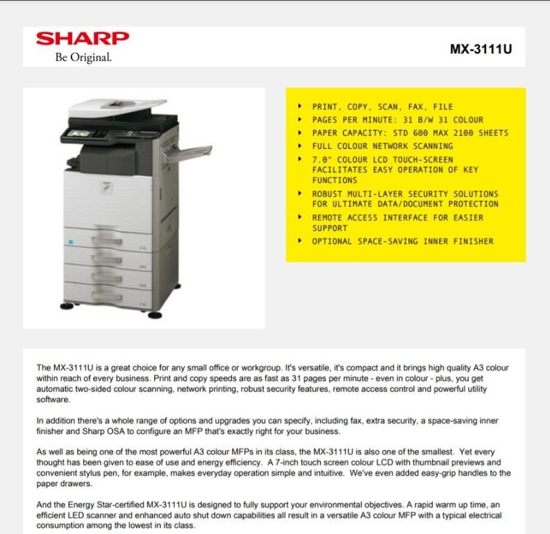 Sharp MX3111U laser printer, Computers & Tech, Printers, Scanners ...